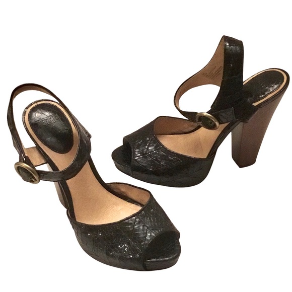 Frye | Shoes | Frye Y2k Emily Platform Sandal Size Black Snake Leather ...